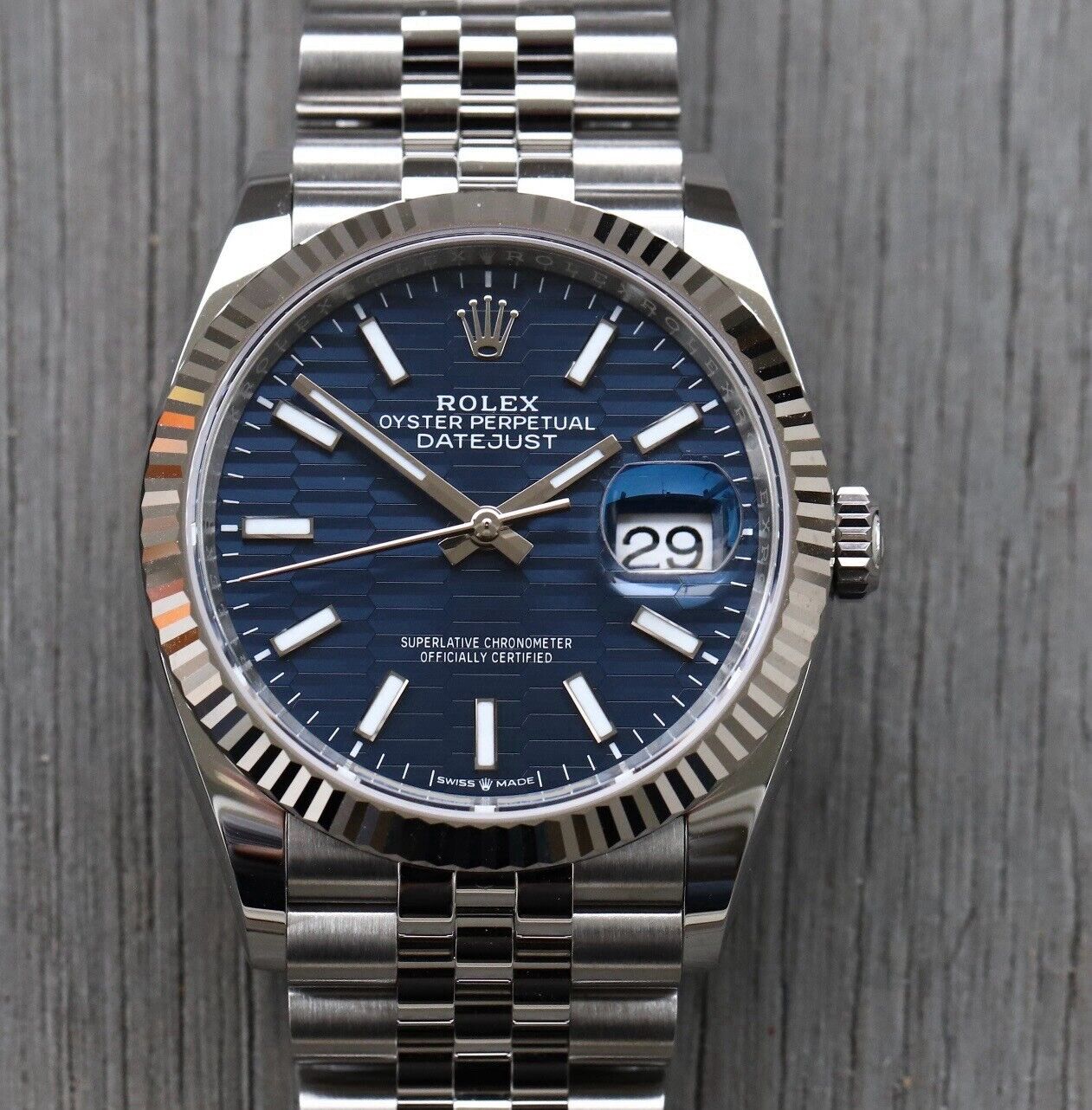 Rolex Datejust 36mm Blue Motif Dial Fluted Bezel Jubilee Bracelet 1262 ...